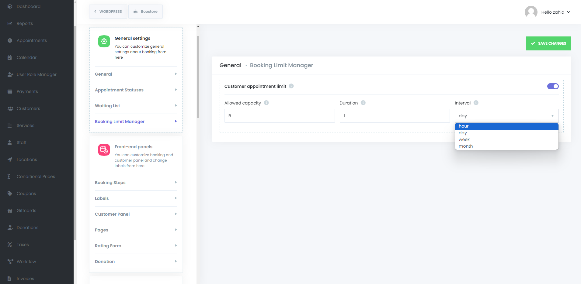 Booking Limit manager